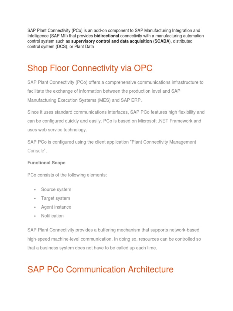 SAP Plant Connectivity (PCo) | PDF | Sap Se | Information Technology