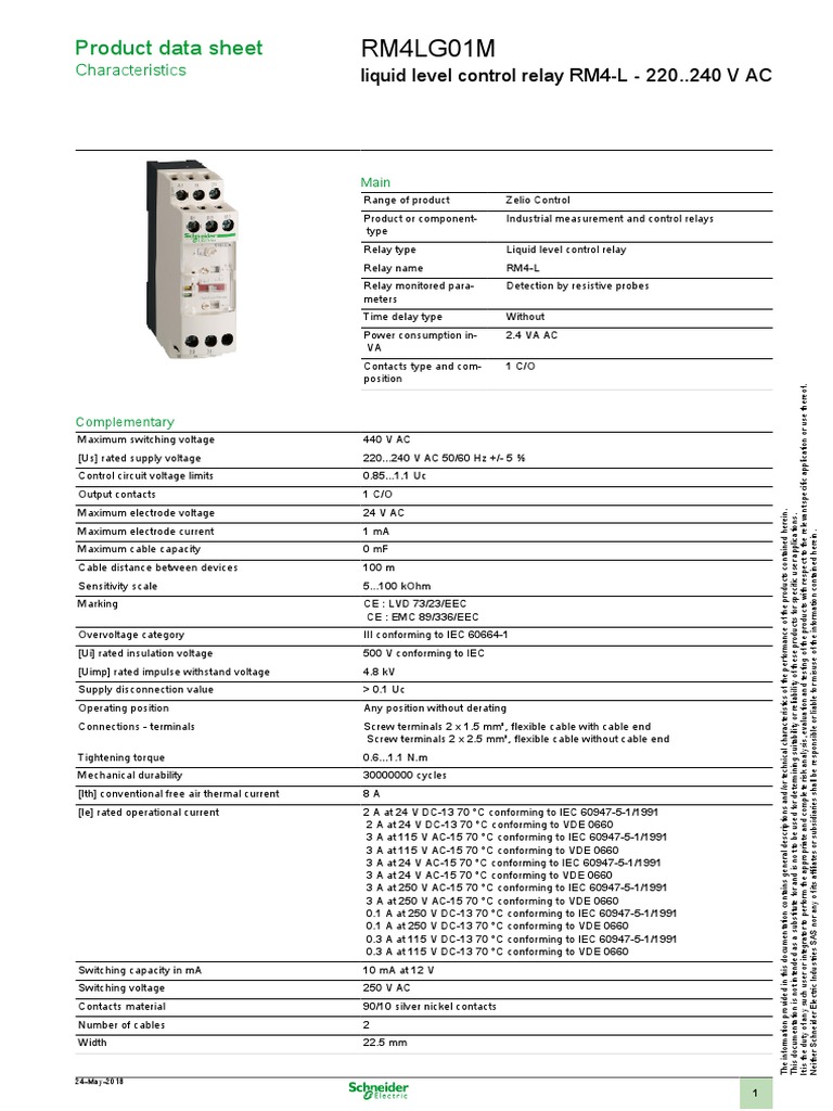 Liquid Level Control Relay RM4-L - 220..240 V AC | PDF | Relay | Switch