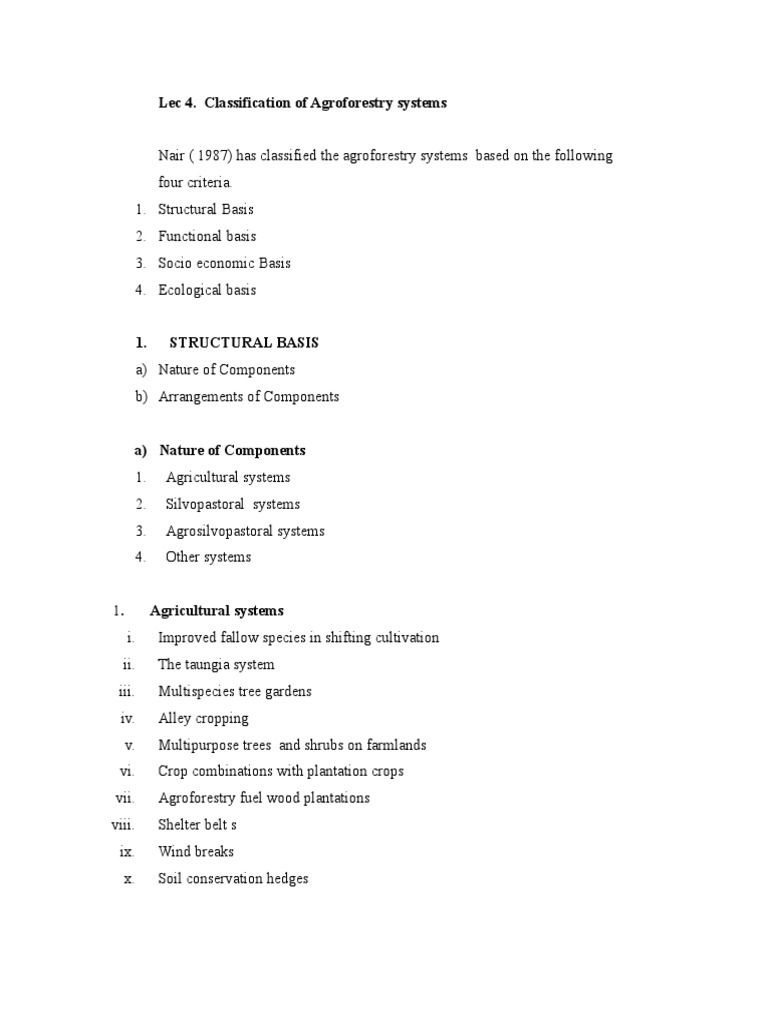 Classification of Agroforestry Systems | PDF