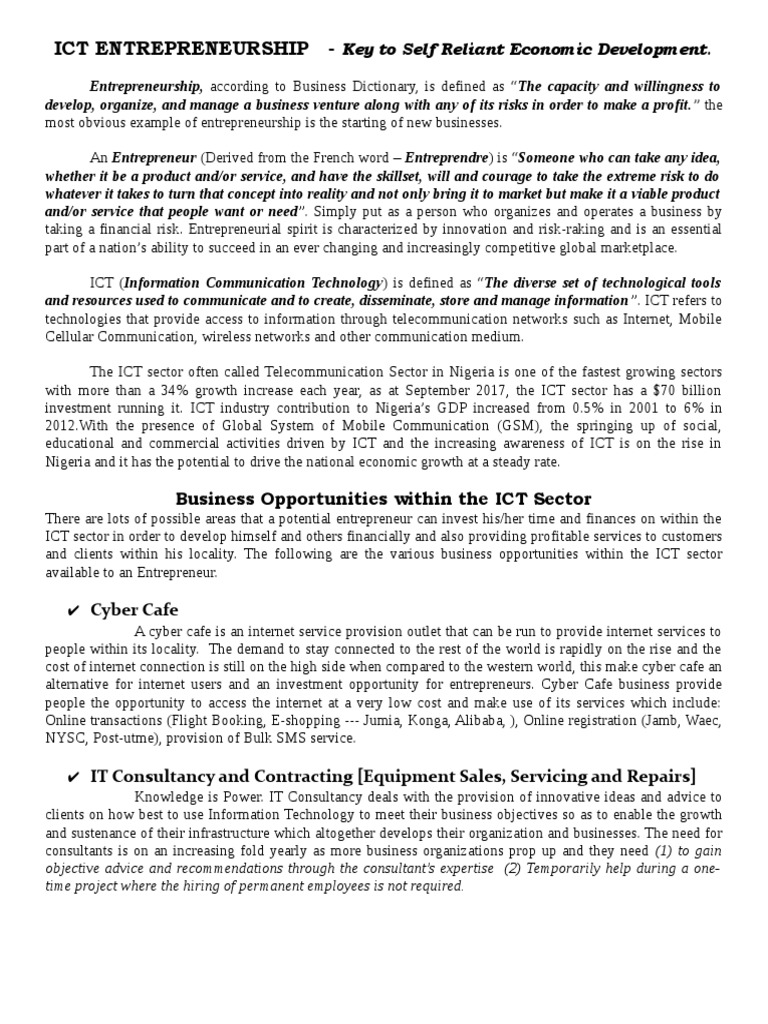 Ict Entrepreneurship - : Business Opportunities Within The ICT Sector ...