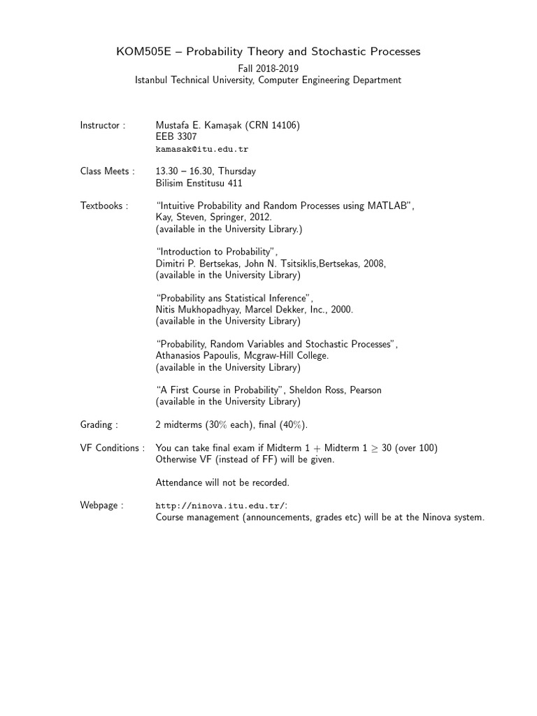 Syllabus | PDF | Probability Theory | Stochastic Process