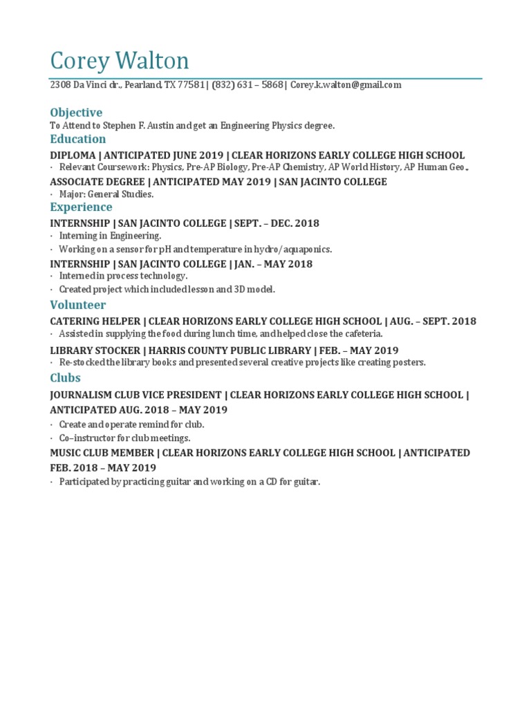 Corey Walton: Objective Education | PDF