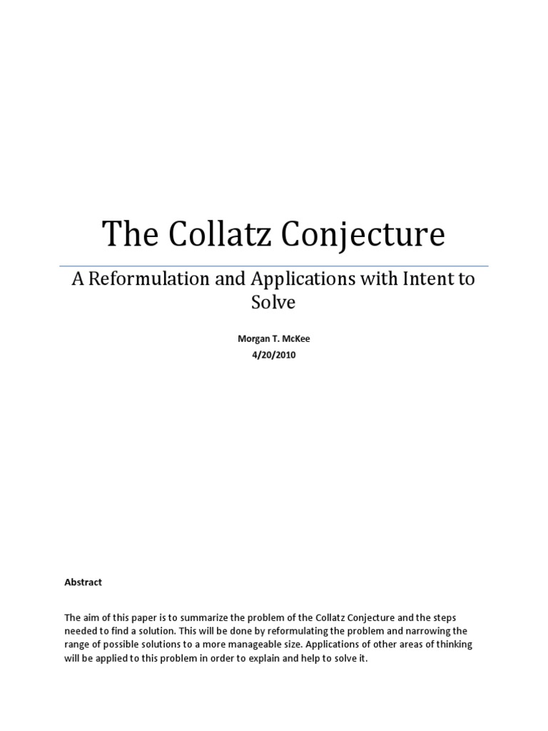 Collatz Conjecture Pdf Conjecture Logic