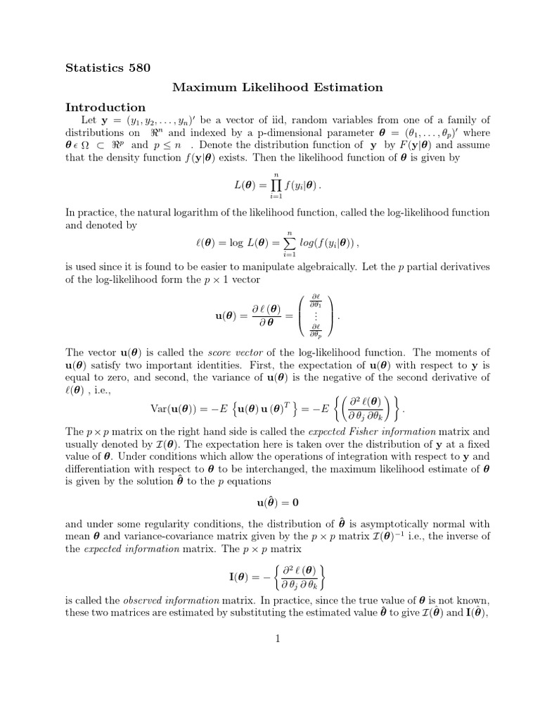 Statistics 580 Maximum Likelihood Estimation: 1 2 N 0 N 1 P 0 P | PDF ...