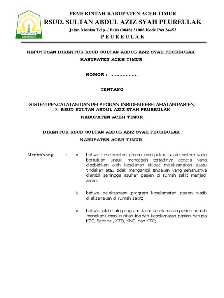 Regulasi Tentang Jenis KTD Dalam Sistem Pelaporan Insiden Keselamatan ...