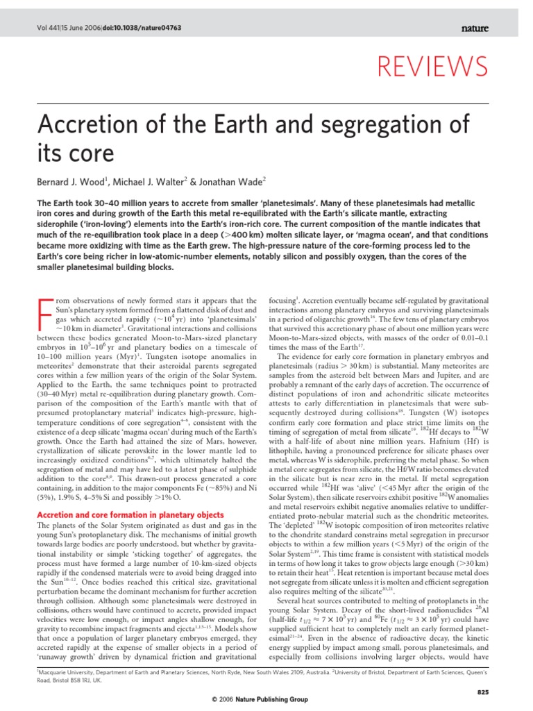 Accretion of The Earth and Segregation of Its Core | PDF | Planetary ...