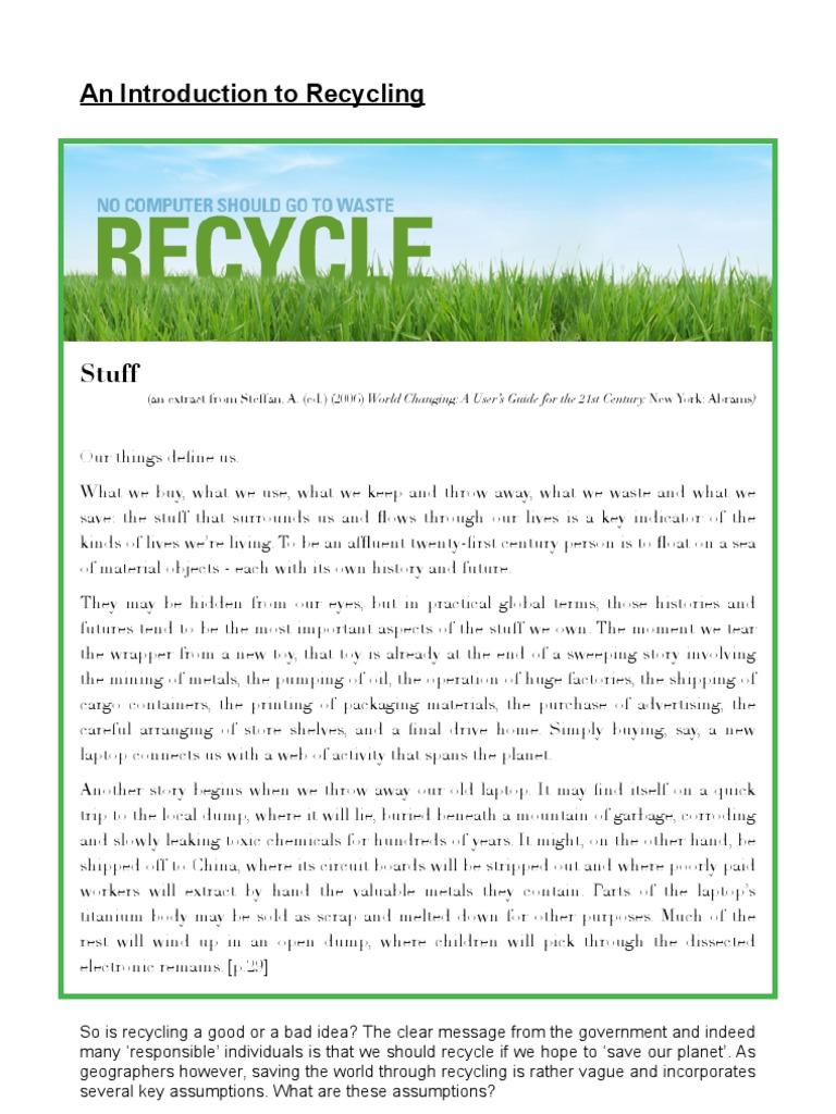 Introduction to Recycling Practices | PDF | Recycling | Economy And The ...