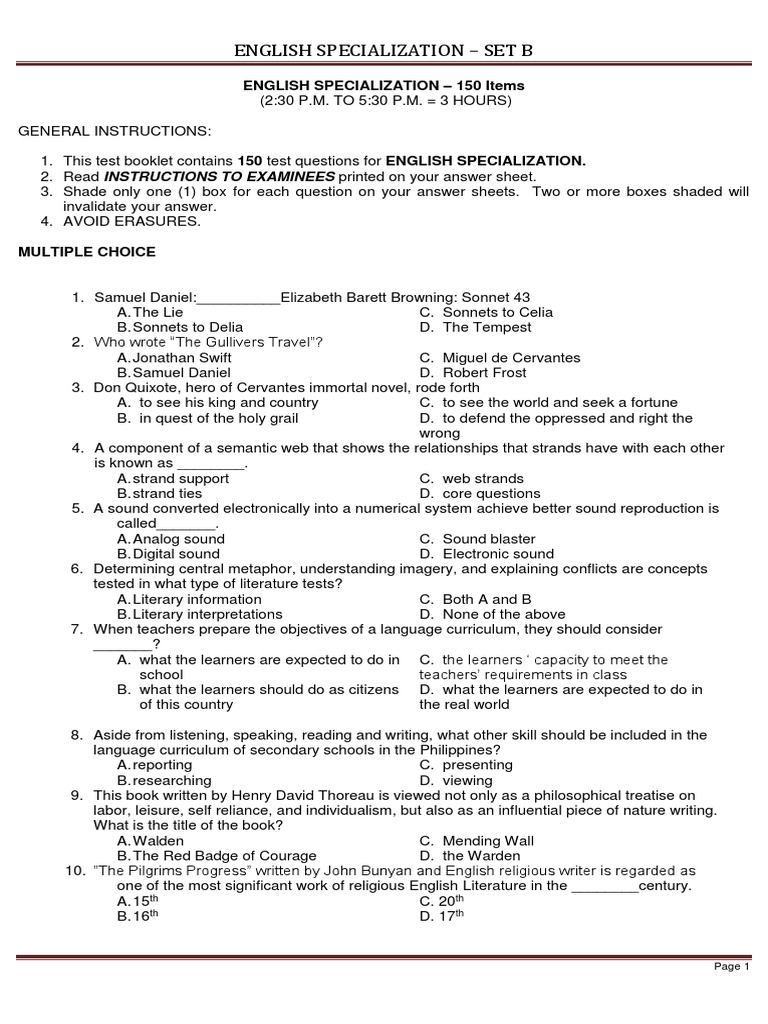 English Specialization Mock Test Set - Let Review | PDF | Translations ...