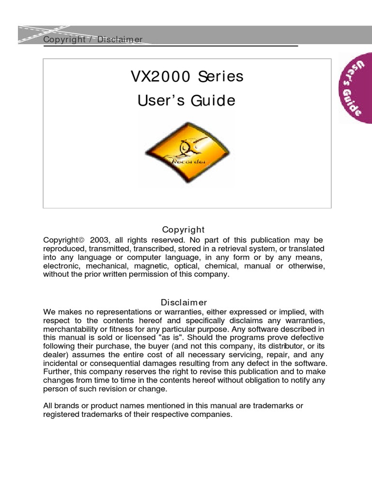 VX2000 Series User's Guide | PDF | Usb | Personal Computers