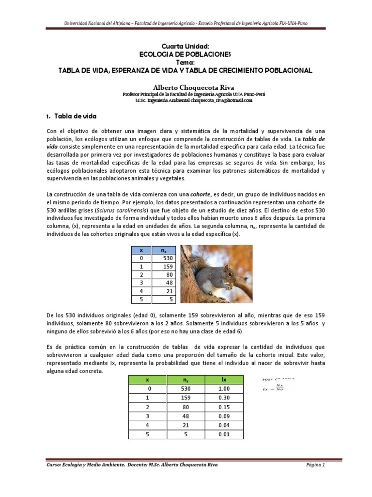 Tabla de Vida, Esperanza de Vida y Crecimiento Poblacional | PDF | Tasa de mortalidad ...