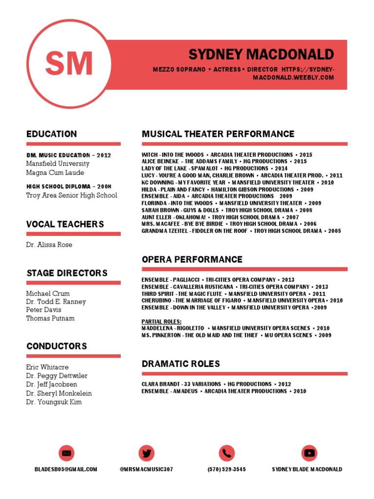 Macdonald - Performance Resume | PDF | Vocal Music | Opera