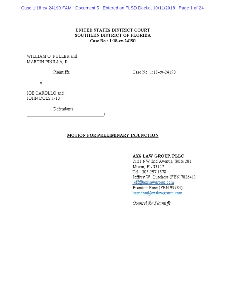 Motion for Injunction | First Amendment To The United States ...