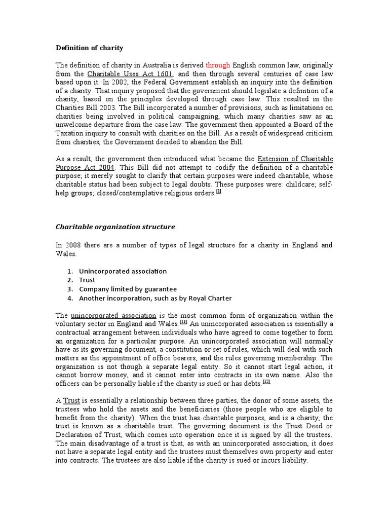 Definition of Charity | PDF | Charitable Organization | Trustee