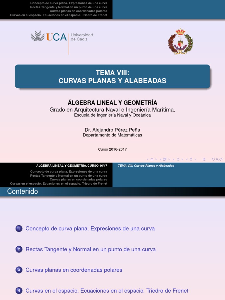 Tema Viii - Curvas Planas y Alabeadas | PDF | Curva | Línea (geometría)