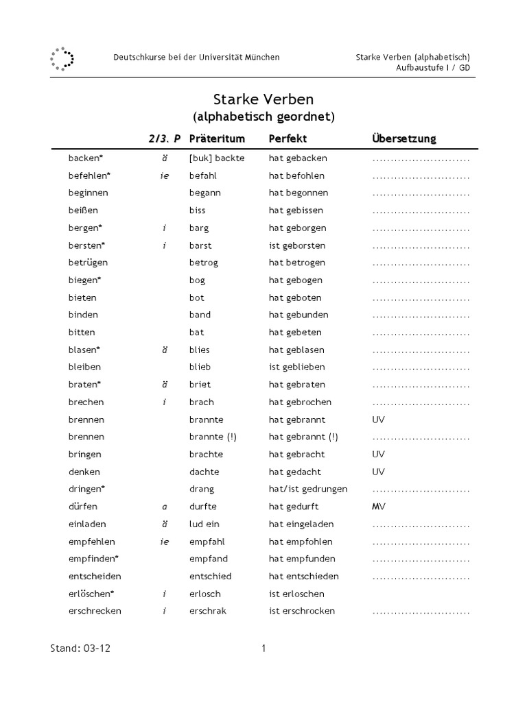 AS1-starke Verben (Alpha) PDF | PDF