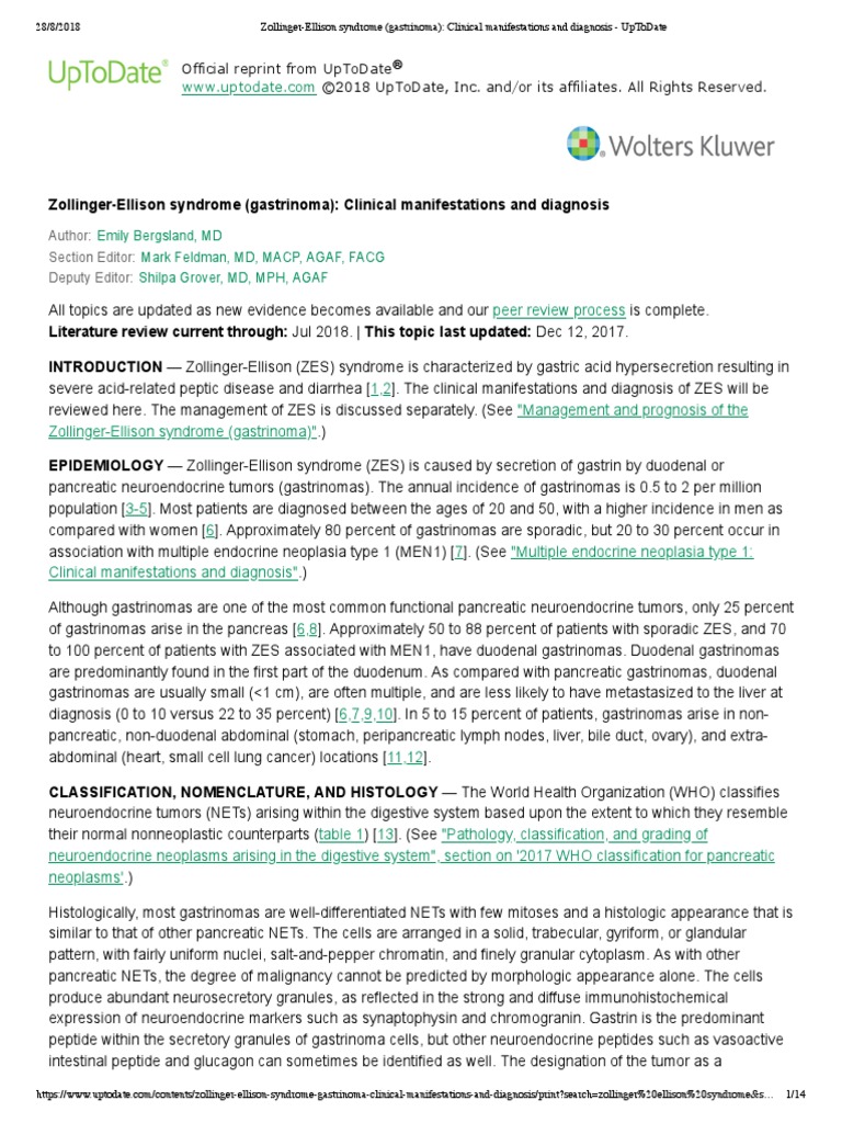 Zollinger-Ellison Syndrome (Gastrinoma) - Clinical Manifestations and ...