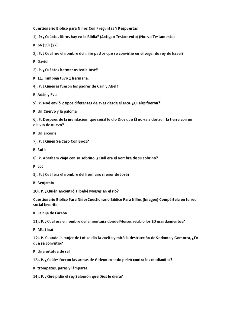 Cuestionario Bíblico Para Niños Con Preguntas Y Respuestas | PDF | Juan el Bautista | Cristianismo