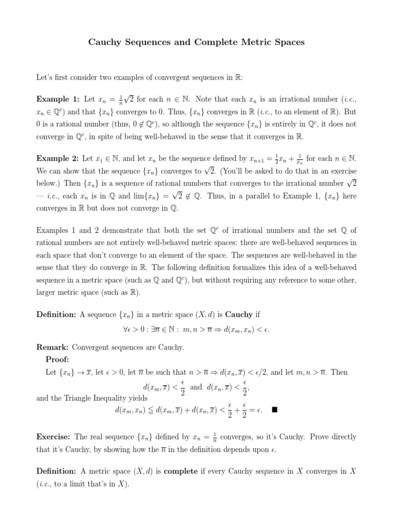 CompleteMetricSpaces PDF | PDF | Metric Space | Sequence