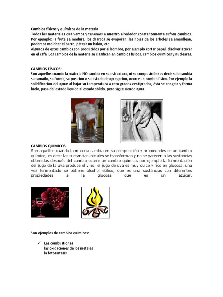 Cambios Físicos y Químicos de La Materia | PDF | Importar | Química