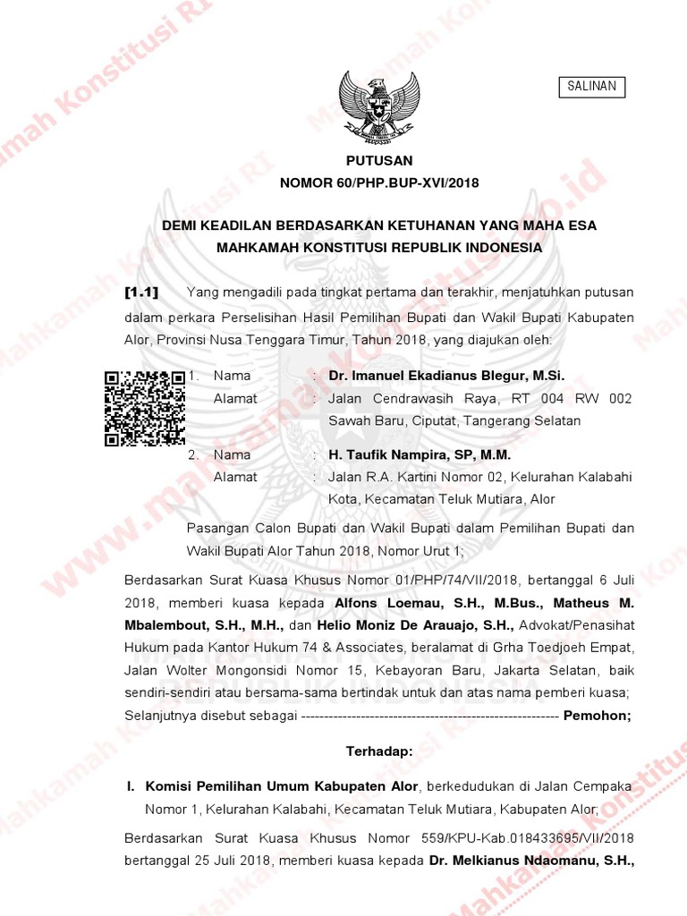 Contoh Putusan MK | PDF | Hukum