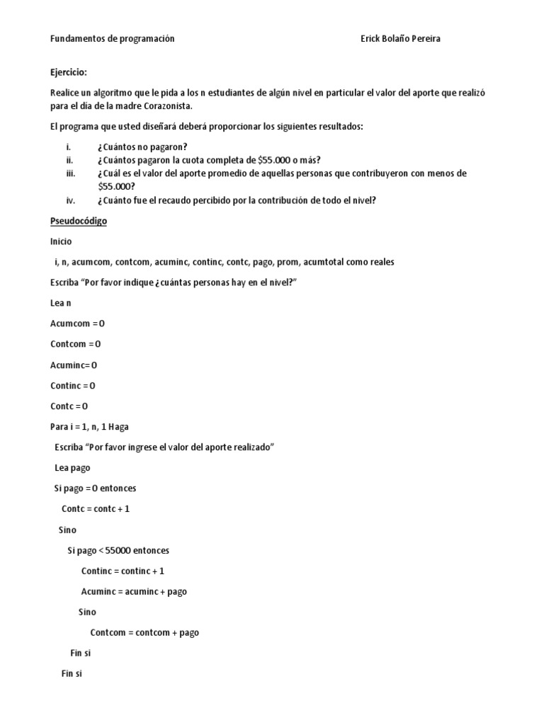 Ejercicio If - For | PDF | Algoritmos y Estructuras de Datos | Matemáticas Aplicadas