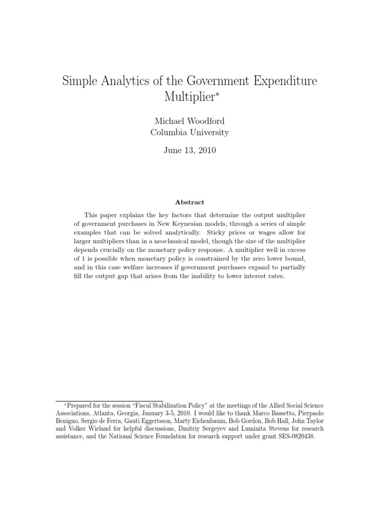 Simple Analytics of The Government Expenditure Multiplier: Michael ...