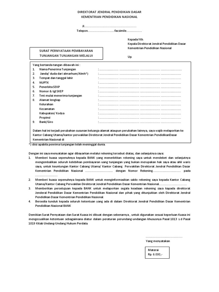 Formulir SP2TR Pembayaran Tunjangan | PDF