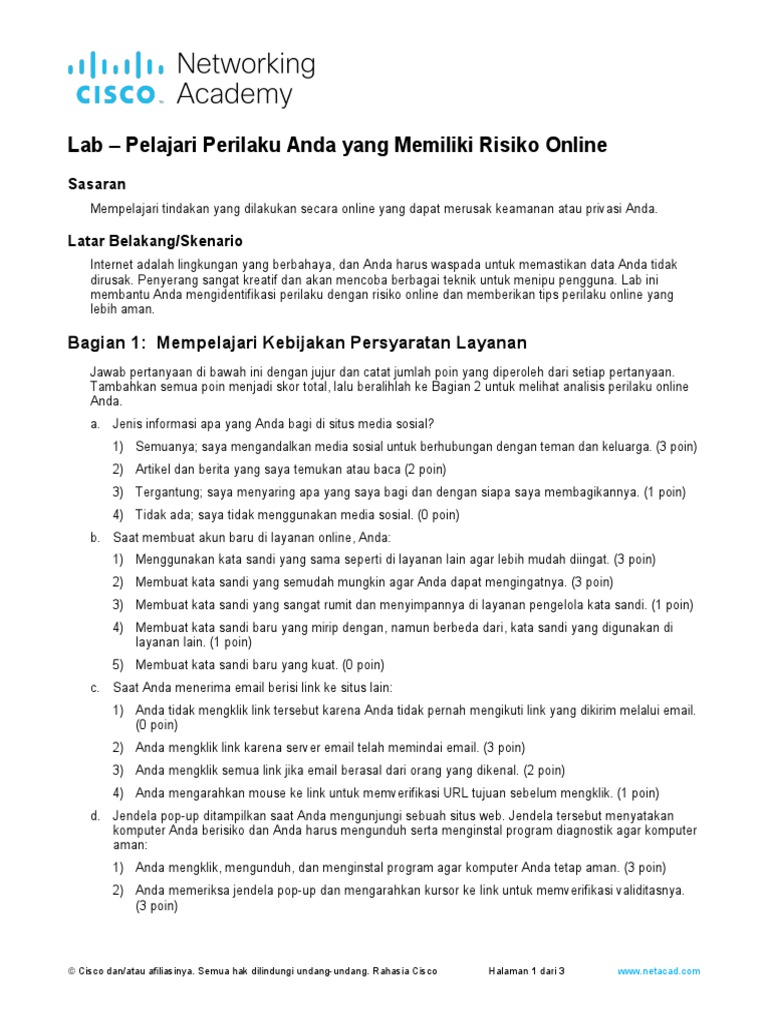 3.2.2.3 Lab - Discover Your Own Risky Online Behavior | PDF