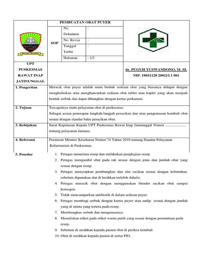 Sop Pembuatan Obat Puyer | PDF