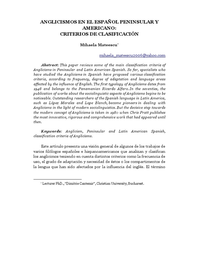 Clasificación de Anglicismos en Español | PDF | Palabra | Lengua española
