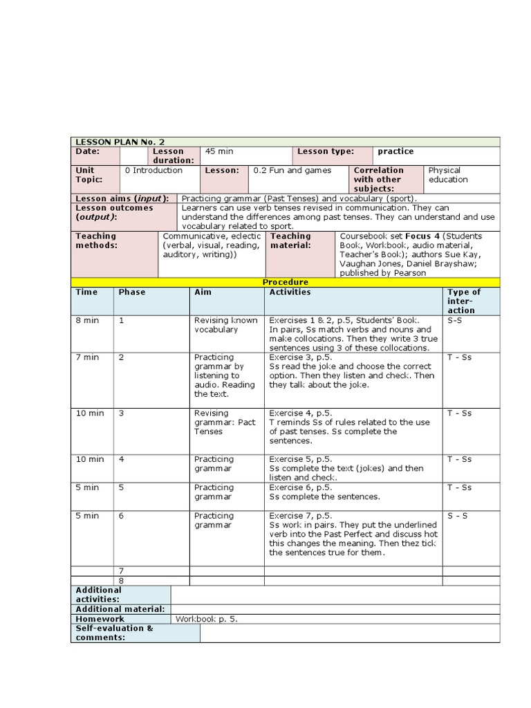 2 Focus 4 Lesson Plan | PDF | Grammatical Tense | Lesson Plan