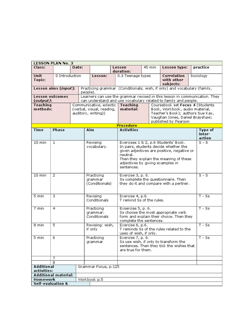 3 Focus 4 Lesson Plan | PDF | Lesson Plan | Education Theory