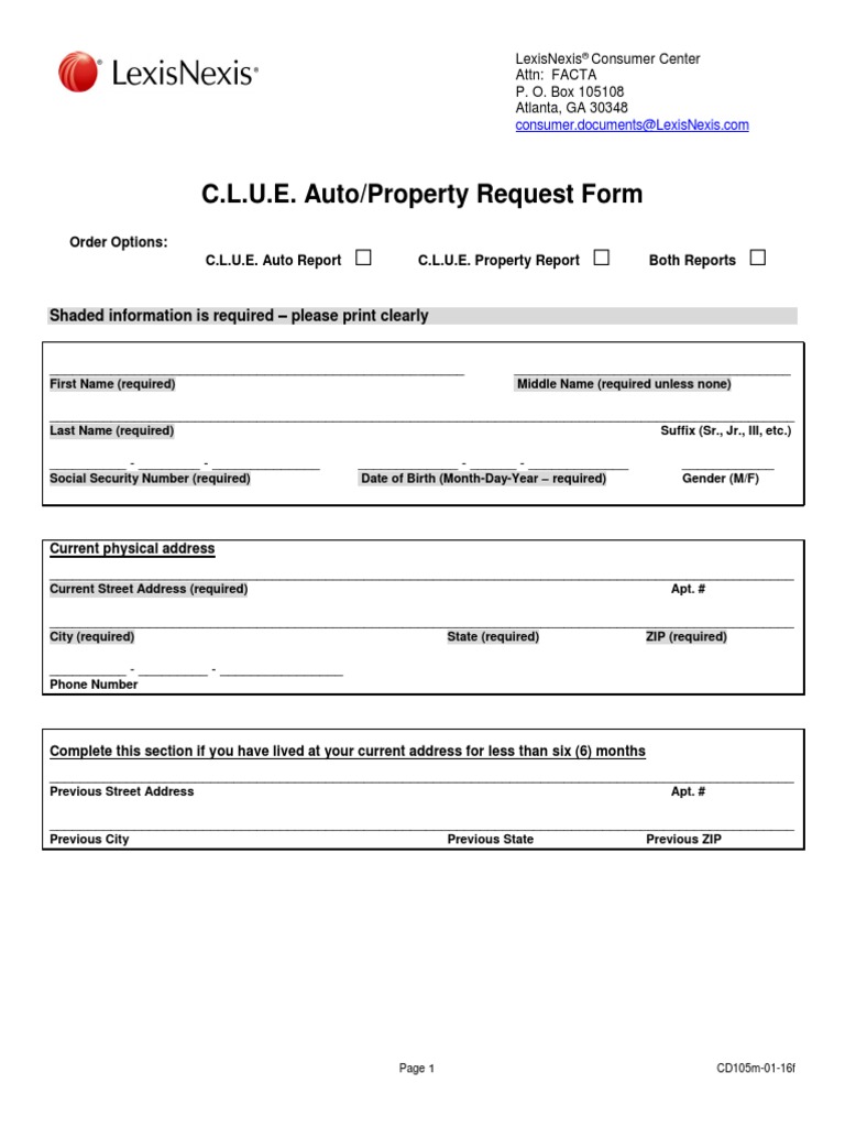 Personal - Lexis Nexis C.L.U.E. Auto Property Request Form | PDF ...