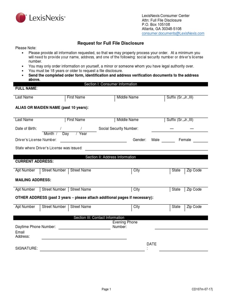 Request for LexisNexis File Disclosure | PDF | Address (Geography ...