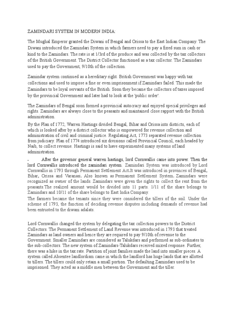 Overview of the Zamindari System | PDF | Government | Social Institutions