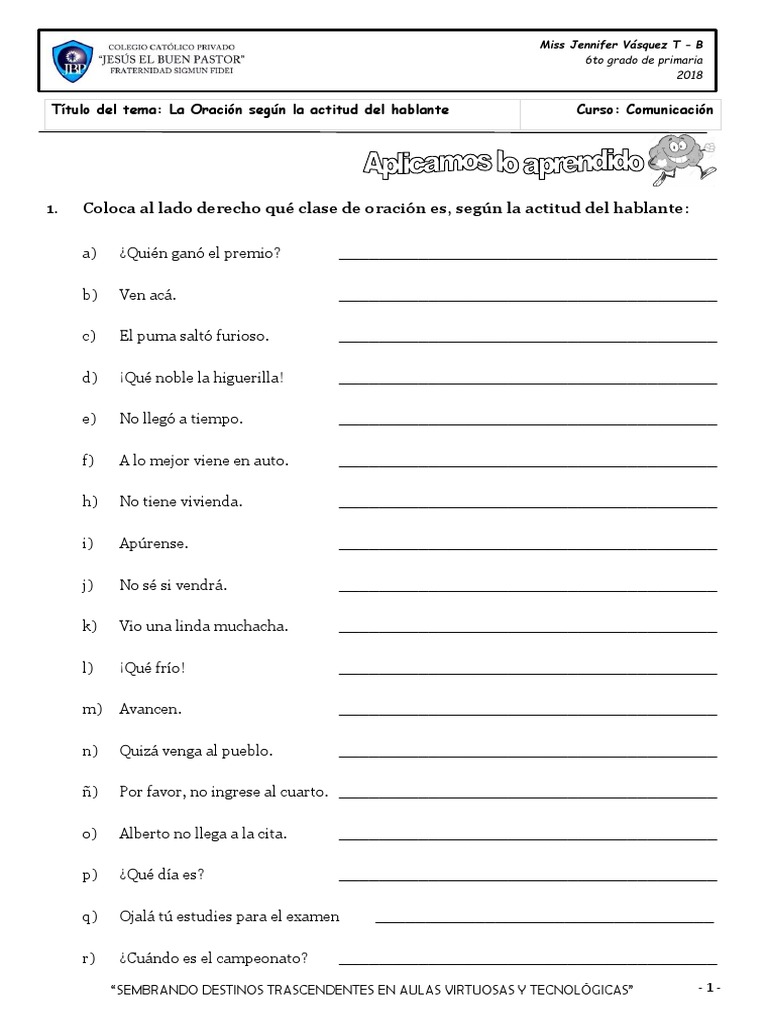 6tocom - La Oracion Segun La Actitud Del Hablante | PDF