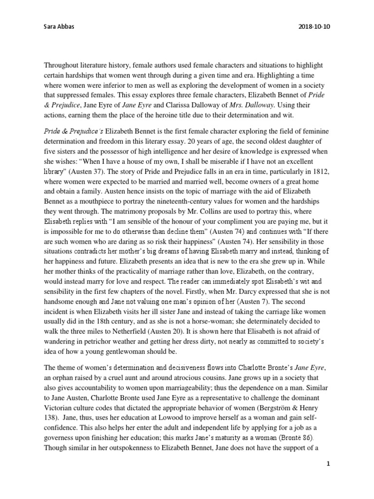 Elizabeth Bennet of Pride & Prejudice, Jane Eyre of Jane Eyre and ...