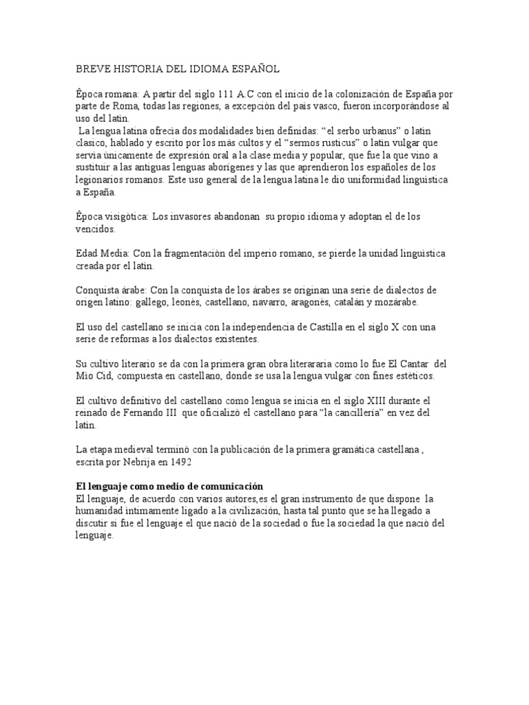 Breve Historia Del Idioma Español | PDF