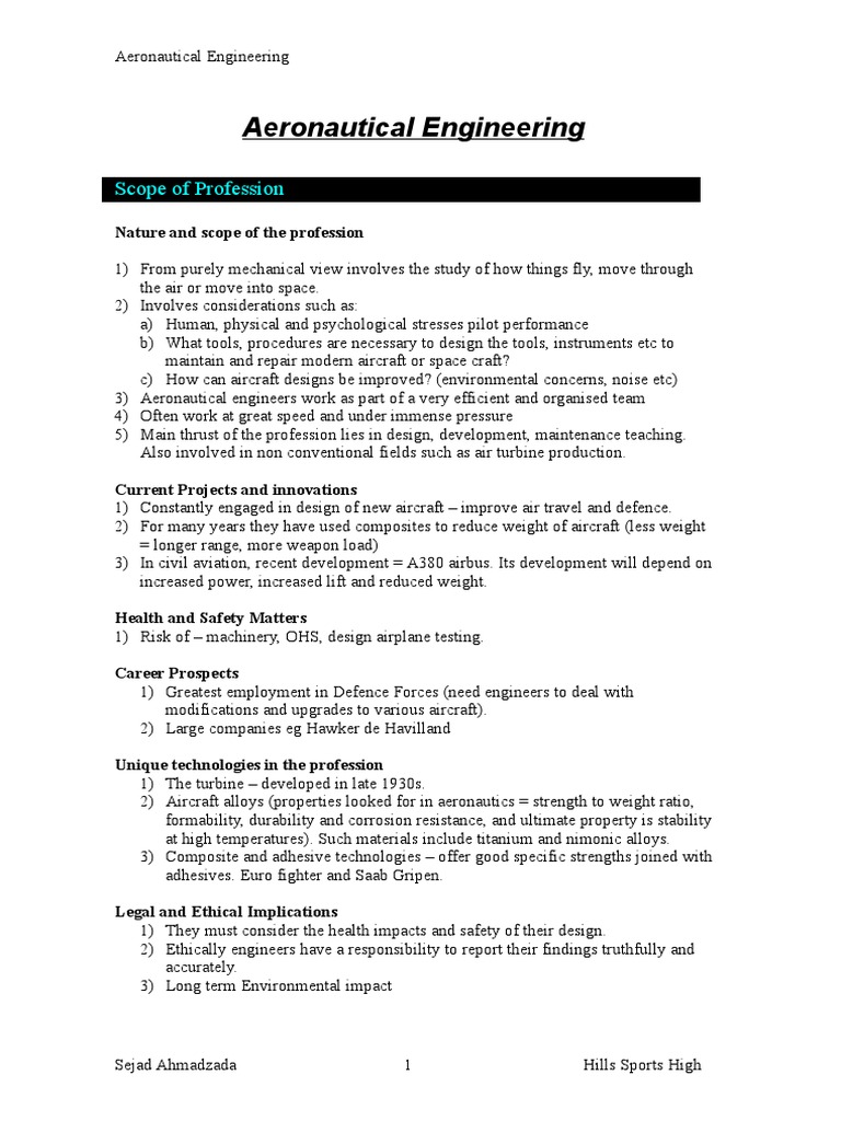 Aeronautical Engineering: Scope of Profession | PDF | Lift (Force ...