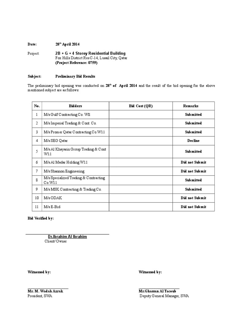 759-Bid Tabulation Form - Enabling Works | PDF