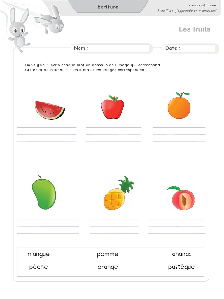 Vocabulaire des Fruits en Maternelle | PDF