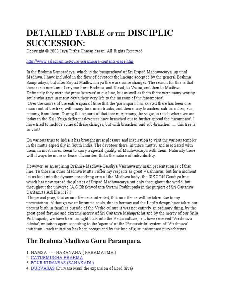 Detailed Table Disciplic Succession:: The Brahma Madhwa Guru Parampara ...