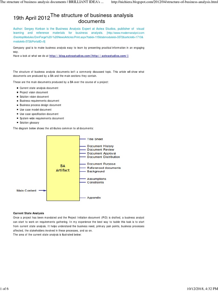 The Structure of Business Analysis Documents - BRILLIANT IDEA's ...