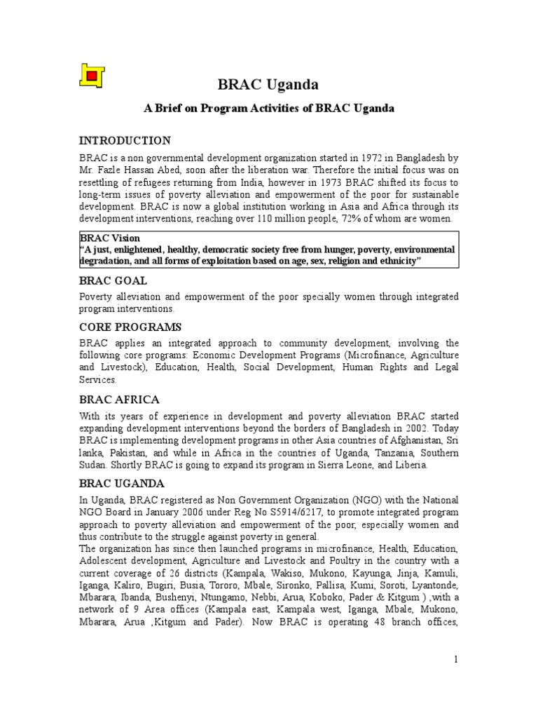 Brief On BRAC Uganda | PDF | Microfinance | Poverty Reduction