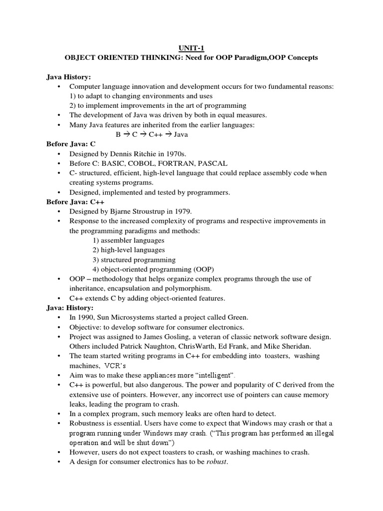 UNIT-1 OBJECT ORIENTED THINKING: Need For OOP Paradigm, OOP Concepts | PDF | Data Type | String ...