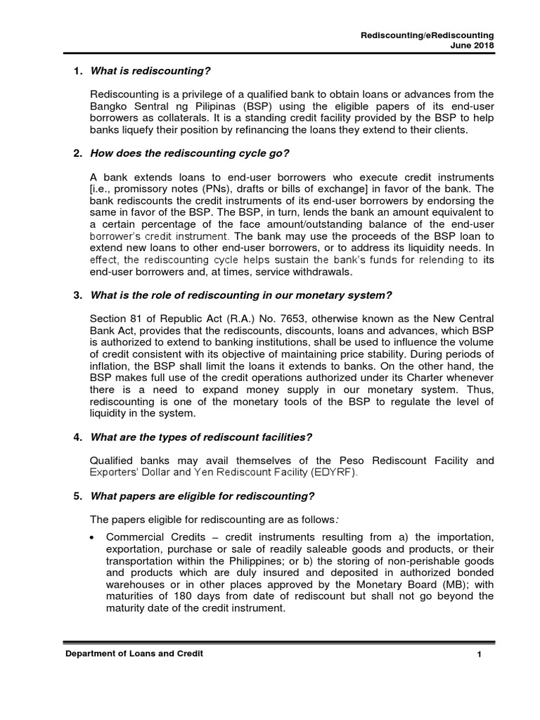 BSP Rediscounting | PDF | Credit | Finance & Money Management