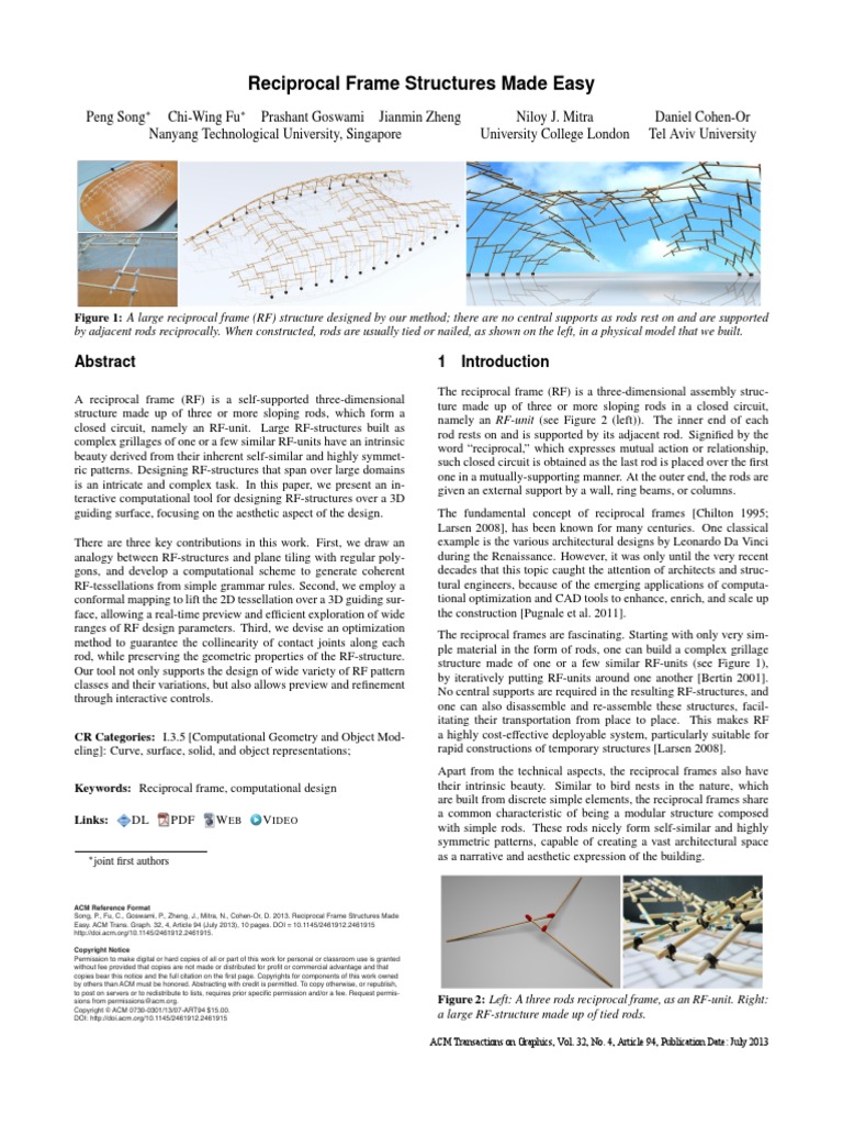 Reciprocal Frame Structures Made Easy - Song2013 | PDF | Geometry ...