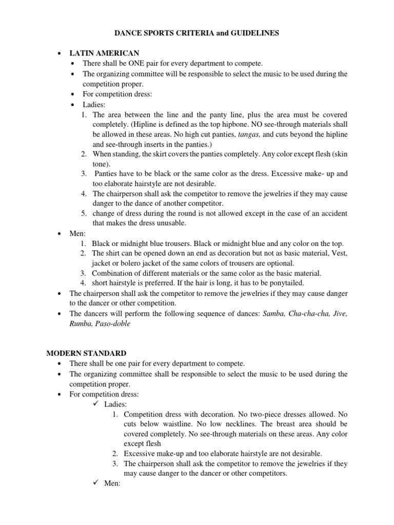 Dance Sports Criteria and Guidelines | PDF | Dances | Clothing