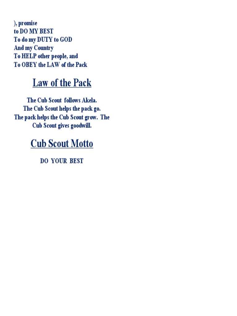 Cub Scout Promise and Motto Explained | PDF