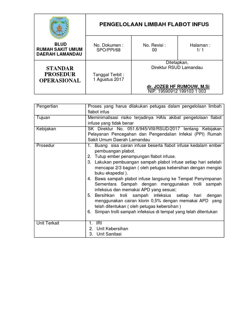Spo Pengelolaan Limbah Flabot Infus | PDF